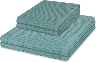 M&ouml;ve Piqu&eacute;e 4-teiliges Handtuch-Set - 2X Handt&uuml;cher & 2X Duscht&uuml;cher - Waffelpiqu&eacute; aus 100% Baumwolle - Extra weich, saugf&auml;hig & pflegeleicht mit Kordelauf