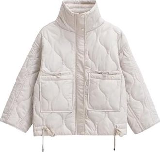 Generico Veste matelassée oversized pour femme avec col montant et fermeture éclair légère, manteau court rembourré dhiver avec poches, veste dextérieur, blanc
