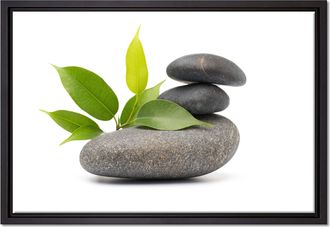 Pixxprint Steinbalance Leinwandbild 60x40 cm im Bilderahmen, Wandbild, Schattenfugenrahmen, Kein Poster