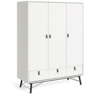 ebuy24 Rye Kleiderschrank 3 T&uuml;ren, 3 Schubladen mattweiss