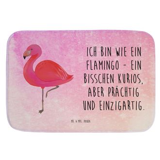 Mr. & Mrs. Panda Badteppich Flamingo Classic - Geschenk, f&uuml;r Mich, Duschvorleger, gl&uuml;cklich, Tochter, Teppich Badezimmer, rosa, einzigartig