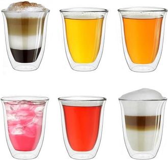 Creano Verres &agrave; double paroi 250 ml DG-V, lot de 6, grand verre thermo &agrave; double paroi en verre borosilicat&eacute;, verres &agrave; caf&eacute;, verres &agrave; th&eacute;, verres &agrave; latte, ver