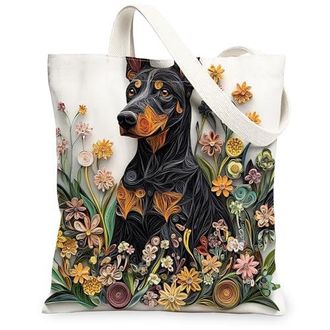 Generic Sac fourre-tout en toile r&eacute;utilisable pour le shopping Motif chien Doberman 33 x 38 cm