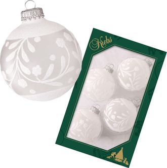 Krebs Glas Lauscha Weihnachtsdekoration/Christbaumschmuck aus Glas - Weihnachtskugeln - Motiv: Weiß glitzernden Reben, Frost - 4 Stück - Größe: ca. 7 cm