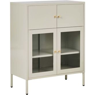 Beliani Armoire Vitrine M&eacute;tallique &agrave; 2 Compartiments et 2 Portes Vitr&eacute;es Style Scandinave Beige Clair Esholt