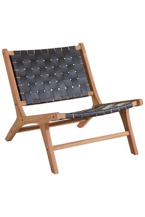 Livetastic Sessel, Natur, Holz, Leder, Echtleder, Rindleder, Teakholz, vollmassiv, 65x68x78 cm, Wohnzimmer, Sessel, Sonstige Sessel