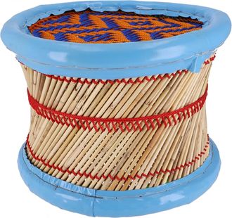 Guru Shop Indischer Korbhocker, Bambushocker, Sitzpuff, Korb Aufbewahrung - Hellblau, 26x38x38 cm