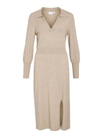 Vila Vila Vicomfy L/S Collar Rib Knit Dress-Noos Robe, Mélange Naturel, XXL Femmes