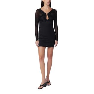 CHRISTOPHER ESBER Robe mini en maille c&ocirc;tel&eacute;e transparente Orbit &agrave; fronces - Femme - Robes - Noir - Taille: 36 FR