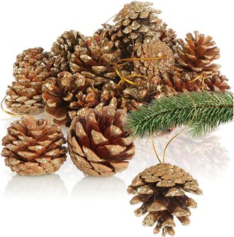 Com-Four 30x Anhänger Tannenzapfen in goldfarben - Pinienzapfen als Weihnachtsdekoration - Zapfen Deko zum Anhängen - Bastel Set - Weihnachtsschmuck (30 Zapfen