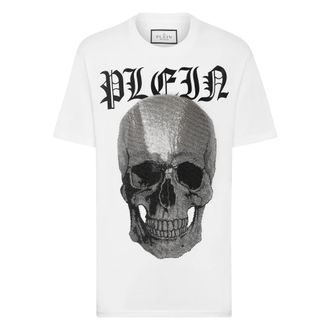 Philipp Plein Homme, Tops, Blanc, Taille: M T-Shirt Col Rond Skull