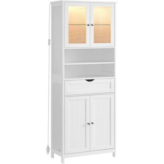 Vasagle Meuble de Rangement avec &Eacute;clairage, Armoire de Salle de Bain, avec &Eacute;tag&egrave;res R&eacute;glables, Tiroir, Compartiments Ouverts, pour Salle de Bain, Salon