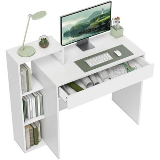 HOMCOM Bureau avec rangement - HOMCOM - 3 &eacute;tag&egrave;res de rangement et tiroir - panneau de particules - 100 x 40 x 90 cm - blanc