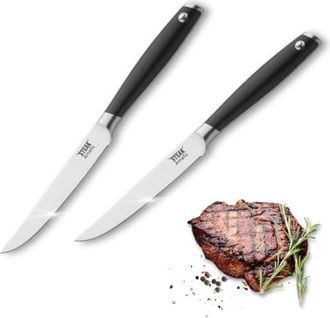 Amefa TENDERLOIN Steakmesser Set 2-teilig | Steakmesser mit Kunststoffgriffen | Schwarz | Wellenschliff Messer | Spezialklingenstahl hochglanzpoliert | Mit 