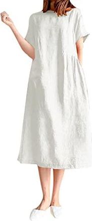 Generic Robe amincissante &agrave; manches courtes et col rond pour femme - Couleur unie - Coupe ajust&eacute;e, blanc, 3XL