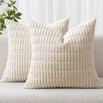 Miulee Lot de 2 Housses de Coussin Noël Carrées en Velours Côtelé Blanc Crème 60 x 60 cm Boho Taie doreiller Décorative pour Salon Canapé Chambre