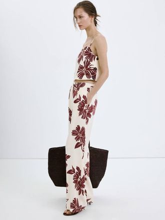 Mango Pantalon imprim&eacute; pinces &eacute;cru - Femme - 32 - MANGO