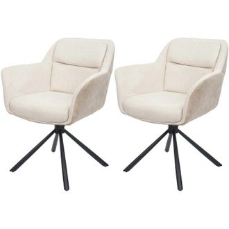 Hhg 2er-Set Esszimmerstuhl 659, K&uuml;chenstuhl Stuhl, drehbar Auto-Position, Stoff mvg Kunstleder, creme