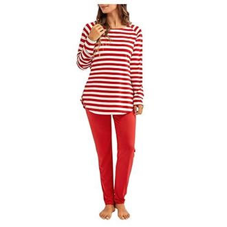 Generic Pyjama pour femme en tissu &eacute;ponge chaud, ensemble pyjama long en coton - Ensemble de v&ecirc;tements de nuit dhiver 2 pi&egrave;ces &agrave; rayures haut + pantalon de py