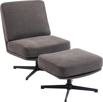 HOMCOM Sessel mit Hocker Drehbar Loungesessel mit Leinenoptik, Dicker Breiter Sitz, Moderner Relaxsessel, Schneidersitz Polstersessel f&uuml;r Wohnzimmer, Schlafz