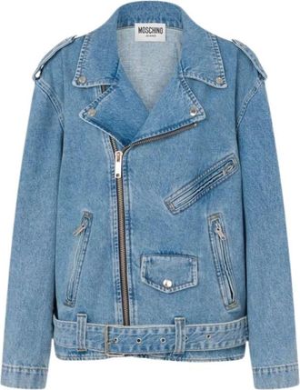 Moschino Femme, Vestes, Bleu, Taille: 38 FR Veste de motard en denim de coton