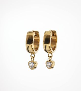 Abbott Lyon Petites cr&eacute;oles en acier inoxydable plaqu&eacute; 18 carats avec mini coeur &agrave; strass - Dor&eacute;