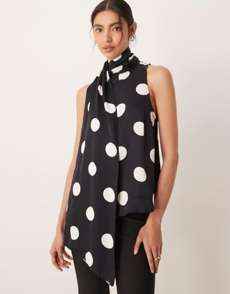 Nobody's Child D&eacute;bardeur &agrave; pois avec encolure foulard - Noir et blanc