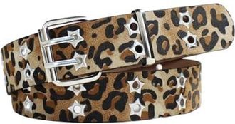 Generic Ceinture en PU avec boucle ardillon simple pour femme, imprimé léopard, Argenté., 105 cm