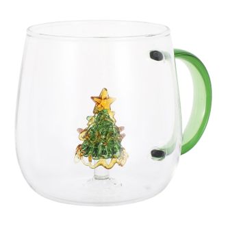 Cabilock Weihnachtlicher Glasbecher mit Weihnachtsbaum Farbiger Glasbecher f&uuml;r Tee Kaffee Milch und Saft Dekoratives Langlebiges Glasgeschirr f&uuml;r Festliche Fam