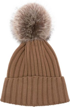Moncler A9327 Ribbed Virgin Wool Beanie - Brown