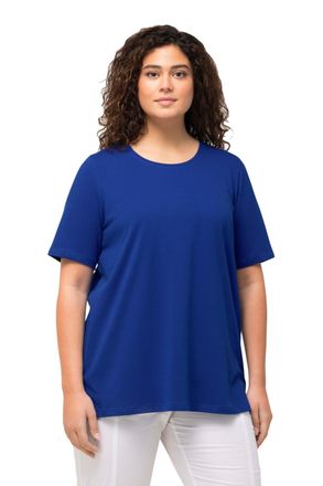 Ulla Popken Damen T-Shirt, A-Linie, Rundhalsausschnitt, Halbarm Shirt Rundhals, Kobaltblau, 54-56 EU