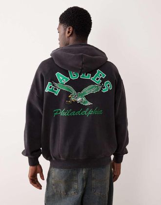 Abercrombie & Fitch NFL Eagles - Kapuzenpullover in Schwarz mit Grafik auf der Rückseite
