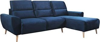 Selsey Briallen - Sofa in L-Form, Ecksofa mit Samtbezug, Schlaffunktion und Bettkasten, 262 cm breit (Dunkelblau, Ottomane rechts)