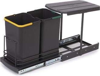 Emuca Recycle-K&uuml;chenrecyclingbeh&auml;lter, 2 x 12 l, Bodenbefestigung und Handauszug/automatische Auszug, Kunststoff, anthrazitgrau - Emuca