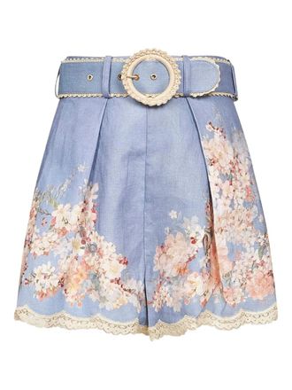 Zimmermann short ceinturé à fleurs - Bleu