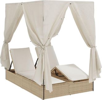 vidaXL Doppelte Sonnenliege mit Dach Beige 205 x 129 x 200 cm vidaXL