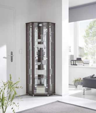 Möbelando Eckvitrine Vitrinenschrank Glasvitrine Vitrine Berlin II Wenge