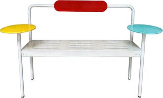 Generic Gartenbank Metall Wetterfest 2 Sitzer Parkbank Eisenbank Ruhebank mit Seitentischen R&uuml;ckenlos Sitzbank f&uuml;r Balkon, Terrasse Hof Gewerbliche Au&szlig;enberei