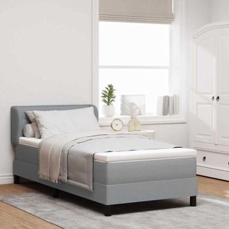 vidaXL Boxspringbett mit Matratze Hellgrau 90 x 200 cm Stoff Vidaxl