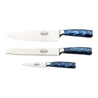 Rockingham Forge Sunrise Collection Sapphire saphirblau 3-Stück Messerset mit hochwertiger Klinge aus X40Cr13 Edelstahl und Griff aus Harz, Blau
