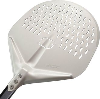 Giemme Pizzaschaufel Profi &Oslash;33 cm, perforiert, eloxiert, Griff 150 cm, gravierbar - Aluminium, rund
