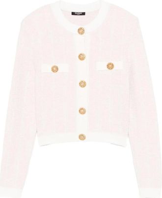 Balmain Femme, Pulls, Rose, Taille: 36 FR Gilet Court En Tweed Orn&eacute;