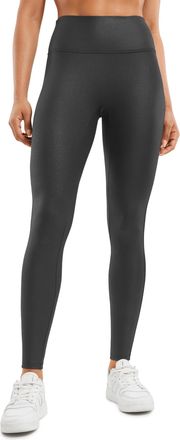CRZ YOGA Damen Butterluxe Faux Leder Leggings Lederoptik High Waist Sporthose Kunstleder Stretch Workout Sportleggins - 71cm Schwarzes Folienmuster 44