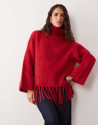 Asos Pullover mit geb&uuml;rsteten Fransen in Rot