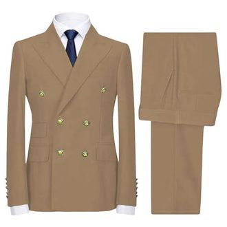 Generic Costume 2 pièces à double boutonnage pour homme - Blazer - Coupe ajustée - Pour mariage, bal de fin dannée, affaires, tenue formelle, marron, 4XL