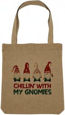 Fabulous Sac Shopping Tote Bag Aspect Lin - Chillin with My gnomies Noel Hiver Cadeau P&egrave;re Noel - Sac de Courses Toile Epaisse 360g Beige Naturel Cabas Port&eacute; E