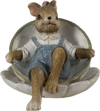 Clayre & Eef Figur Kaninchen 11x8x7 cm Braun Grün Polyresin Wohnaccessoires