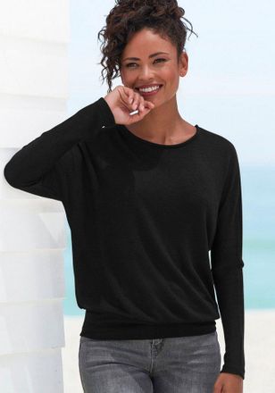 Vivance Langarmshirt mit breitem Bund aus strukturiertem Feinstrick mit Viskose