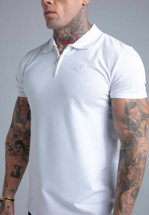 Siksilk T-Shirt SikSilk Herren Wei&szlig;es Zip-Polo T-Shirt