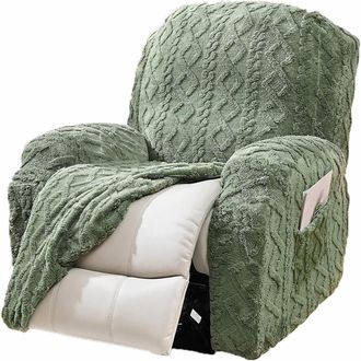 Generic Stretch Relaxsesselbezug Jacquard Pl&uuml;sch F&uuml;r Fernsehsessel Liege Mit Tasche, Elastisch Sofabezug Teilig Waschbar M&ouml;belschutz Recliner Stuhl(Green,3 Se